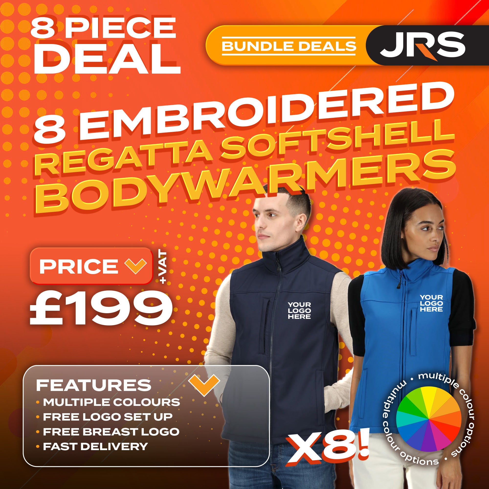 8x Embroidered Regatta Flux Softshell Bodywarmer with Company Logo